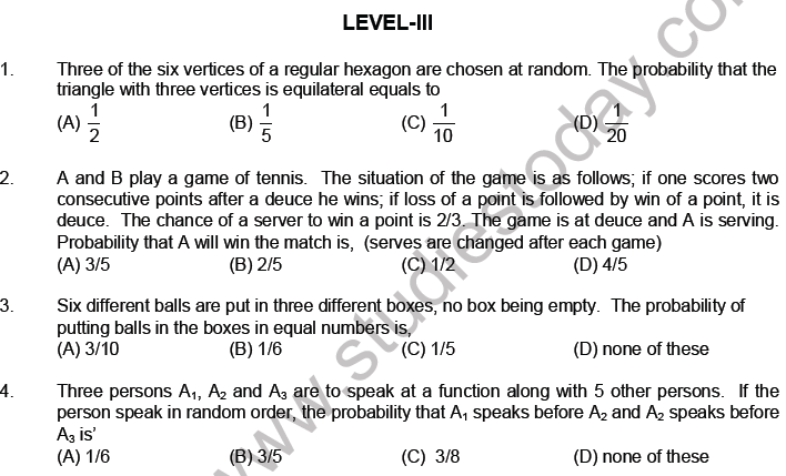 JEE Mathematics Probability MCQs Set C with Answers